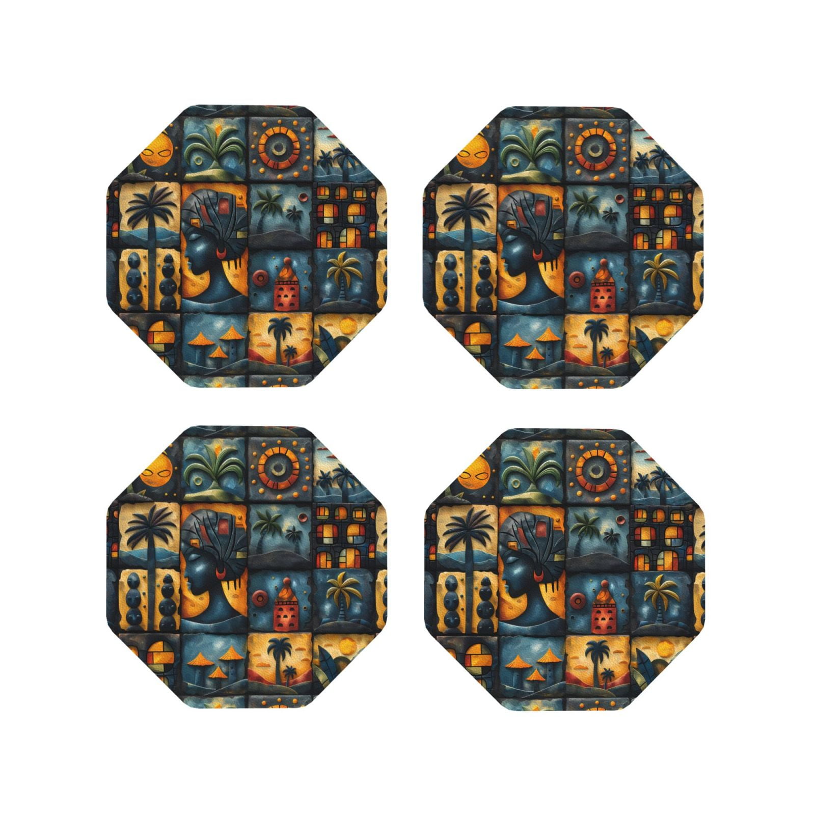Leather Coasters with Heat-resistant for Drinks, African Art Tile ...