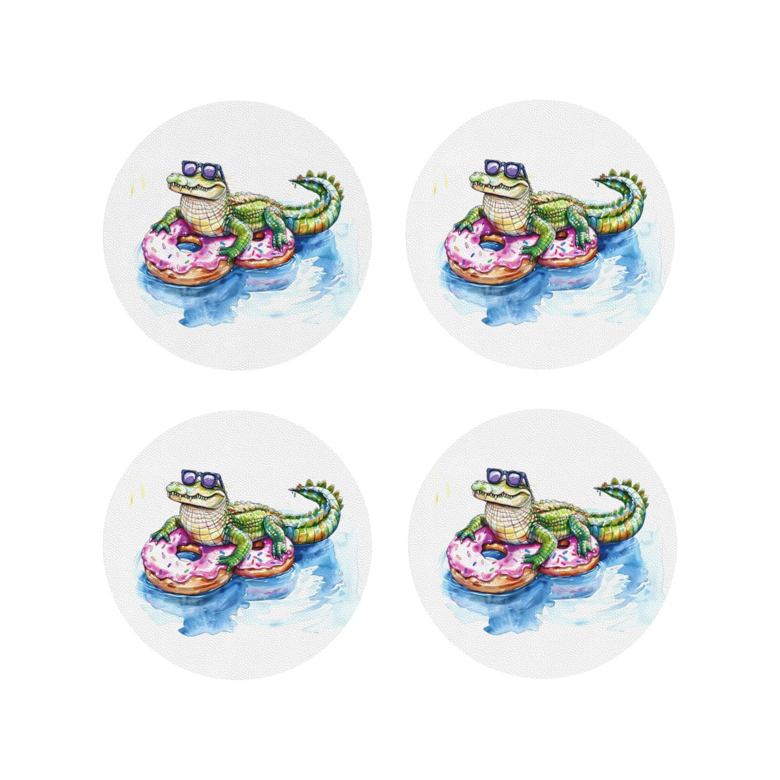 Leather Coasters with Heat-resistant for Drinks, Alligator Donut Pool ...