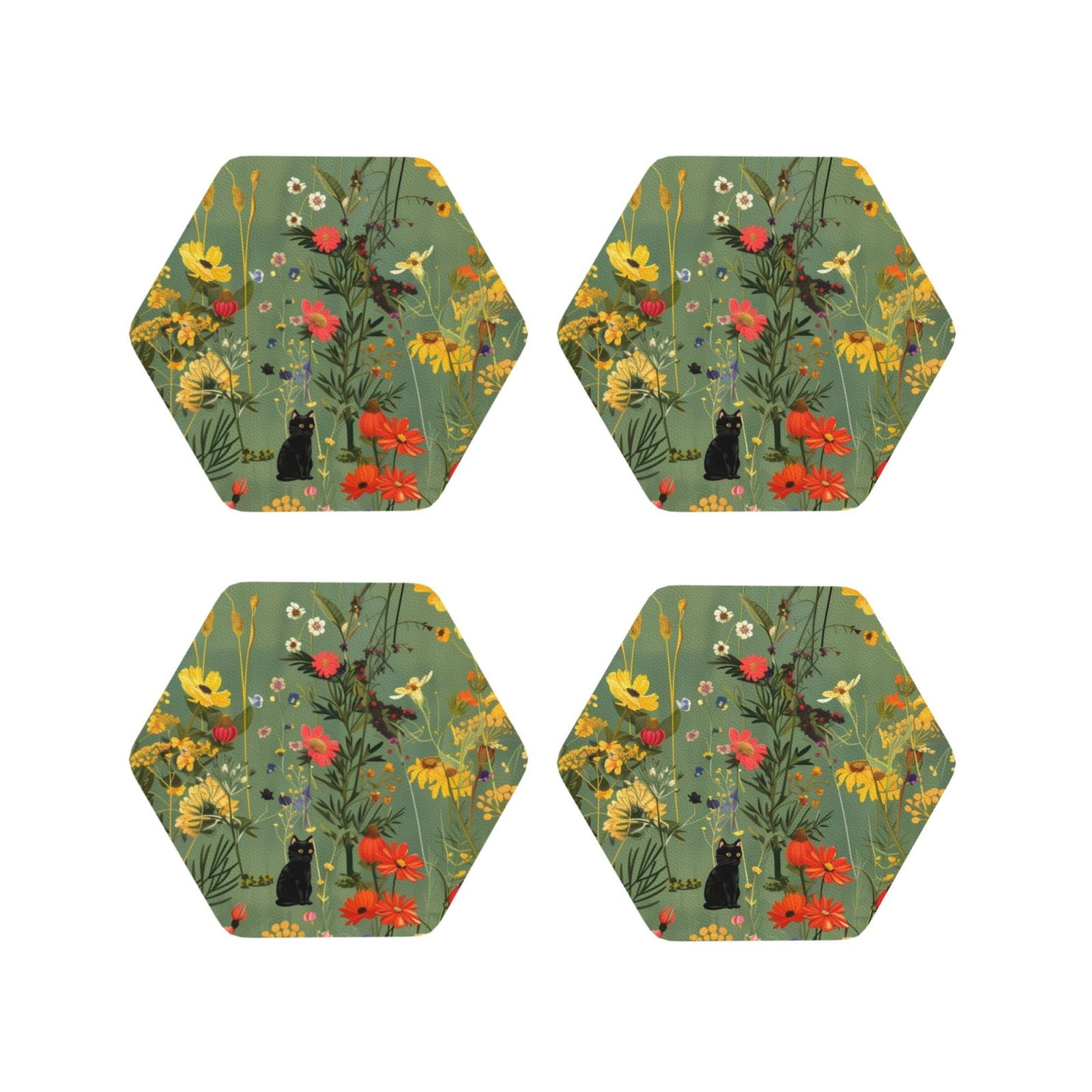 Leather Coasters with Heat-resistant for Drinks, Botanical Garden With ...