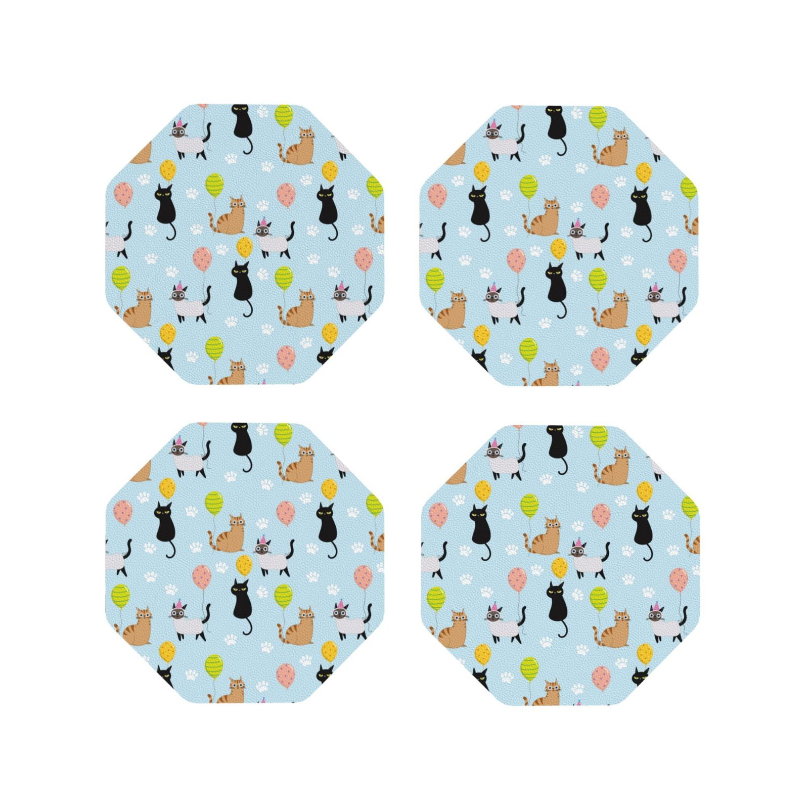 Leather Coasters with Heat-resistant for Drinks, Cartoon Cute Cat ...