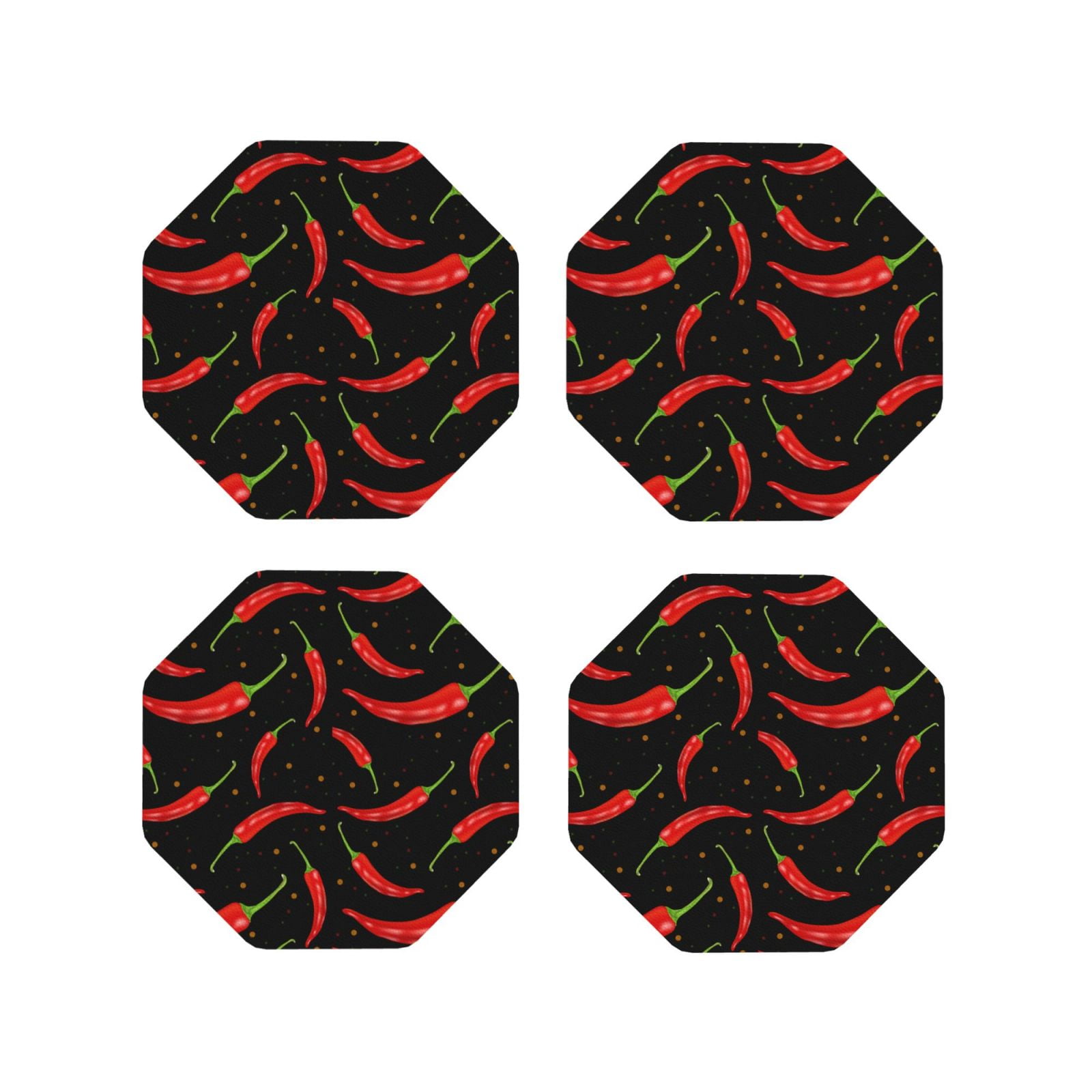 Leather Coasters with Heat-resistant for Drinks, Chili Pepper polka ...