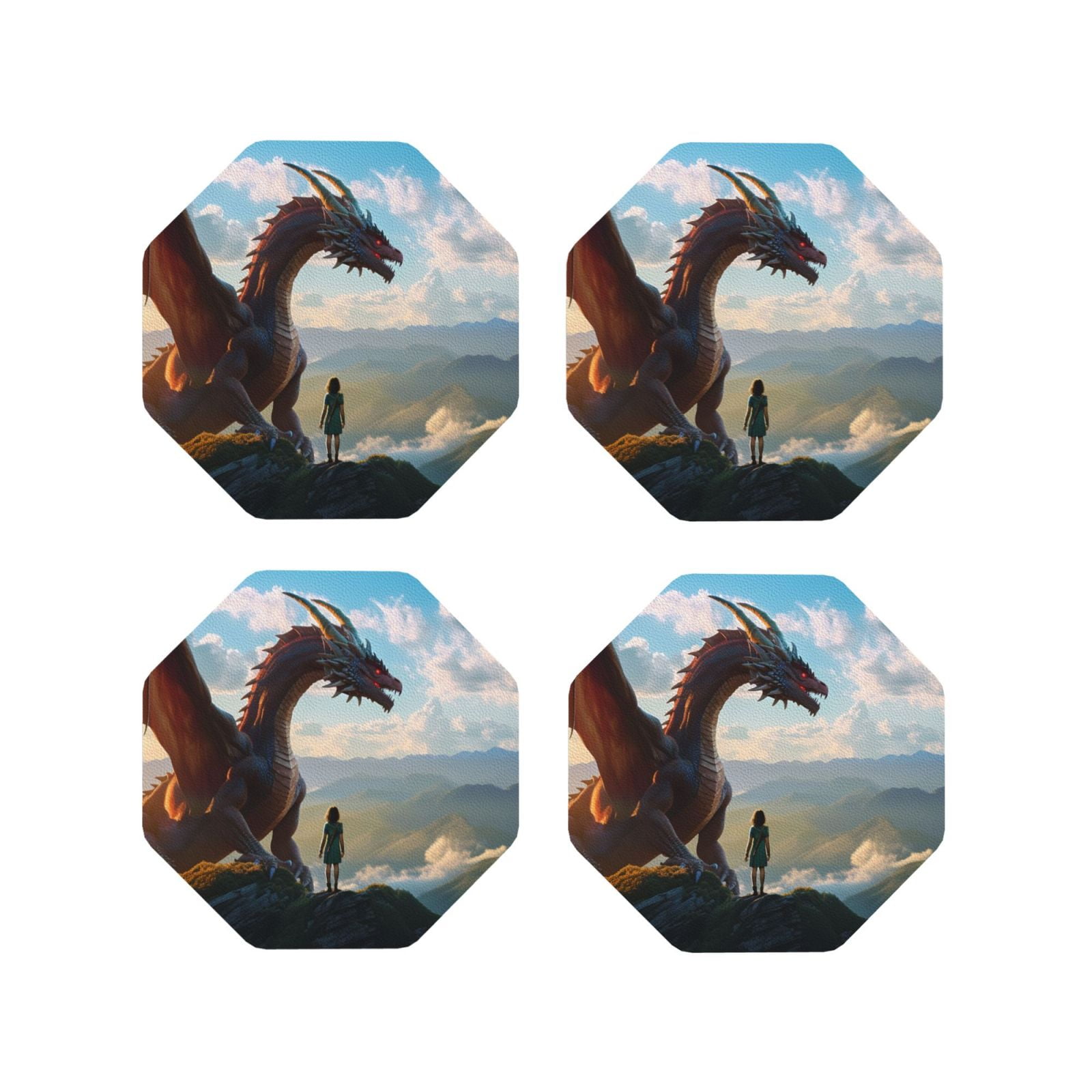 Leather Coasters with Heat-resistant for Drinks, Clear Sky Mountain Red ...