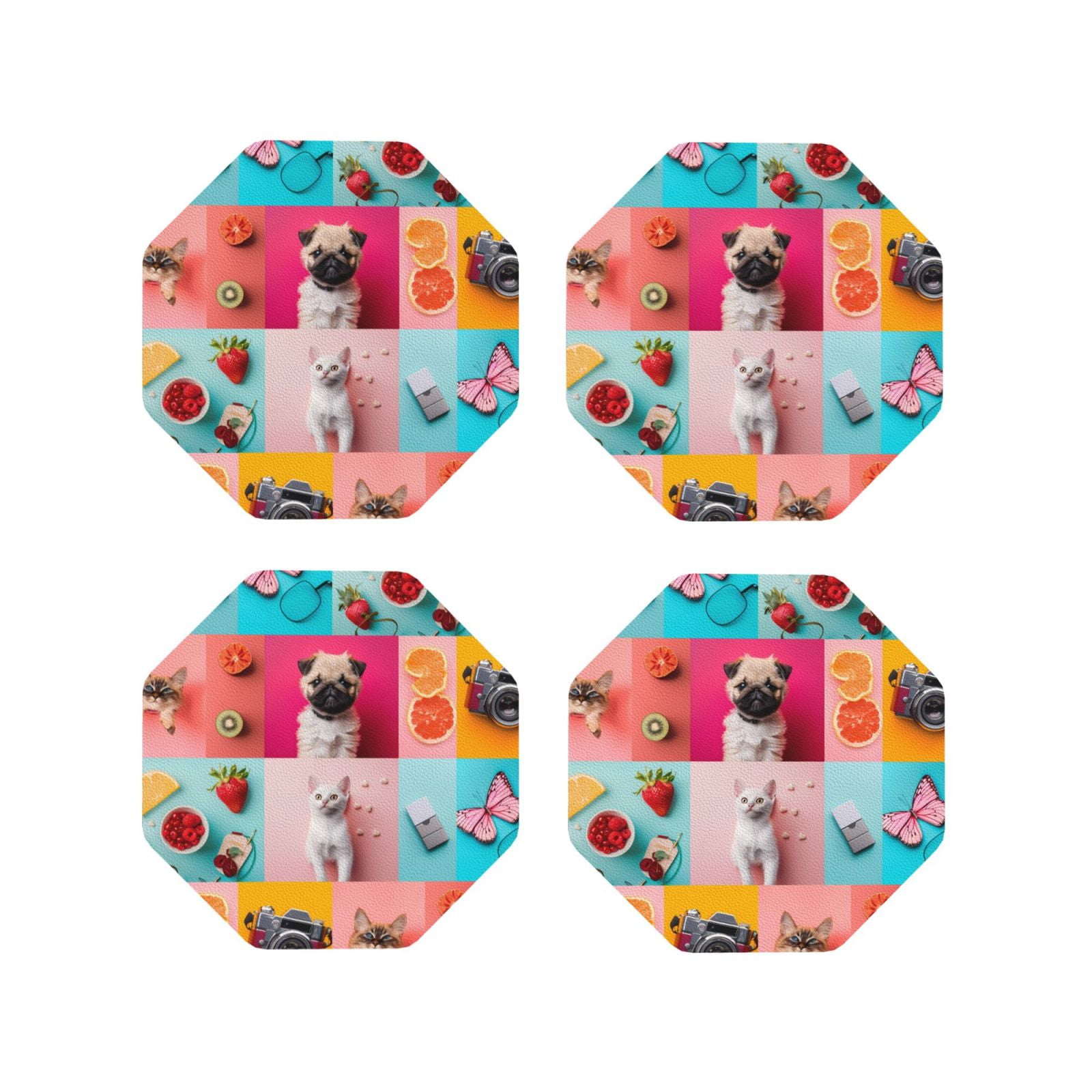 Leather Coasters with Heat-resistant for Drinks, Colorful Dog Cat ...