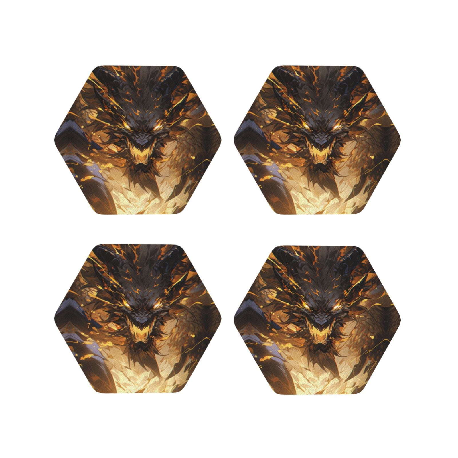 Leather Coasters with Heat-resistant for Drinks, Cool Black Gold Dragon ...