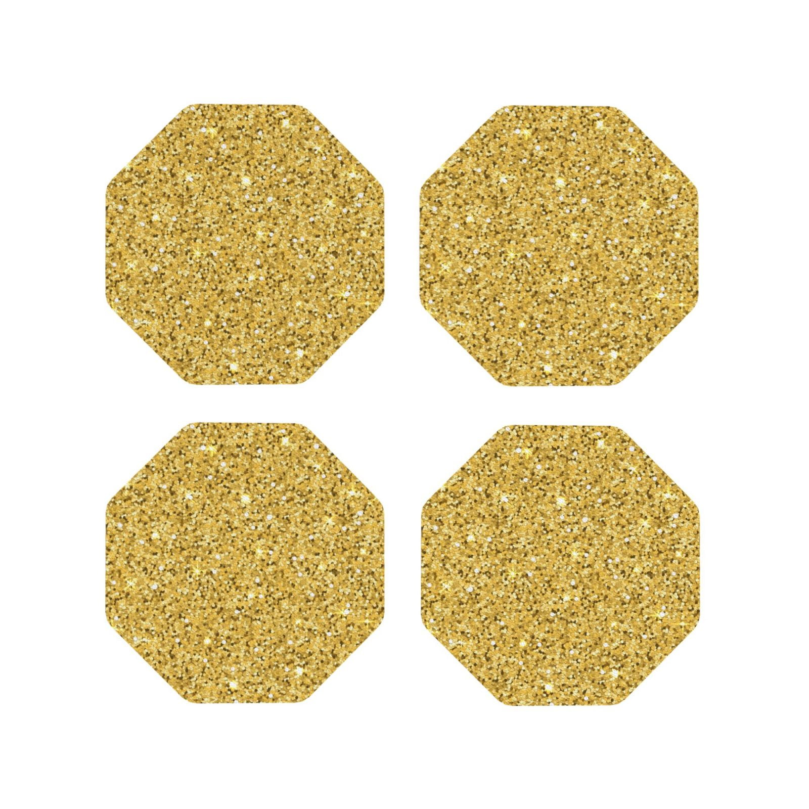 Leather Coasters with Heat-resistant for Drinks, Gold Glitter Sparkles ...