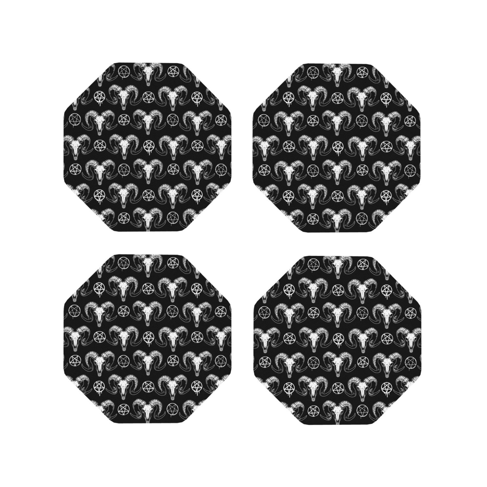Leather Coasters with Heat-resistant for Drinks, Gothic Cool Goat Skull ...
