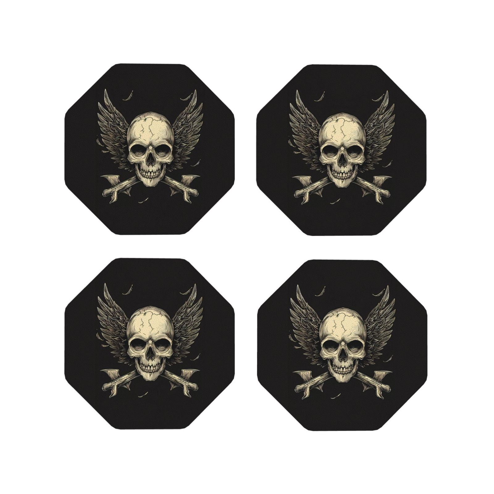Leather Coasters with Heat-resistant for Drinks, Gothic Winged Skull ...