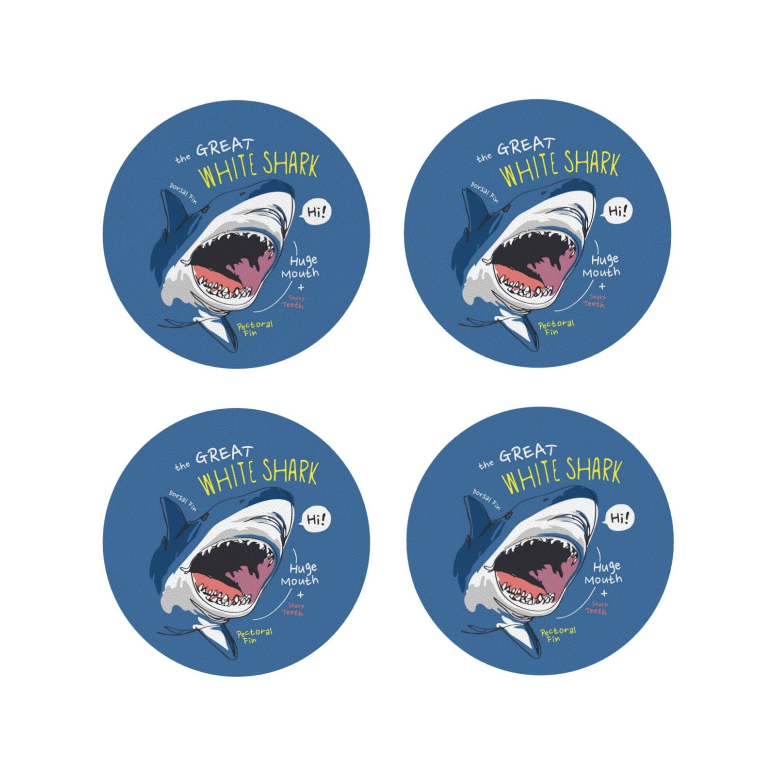 Leather Coasters with Heat-resistant for Drinks, Great White Shark -标题2 ...