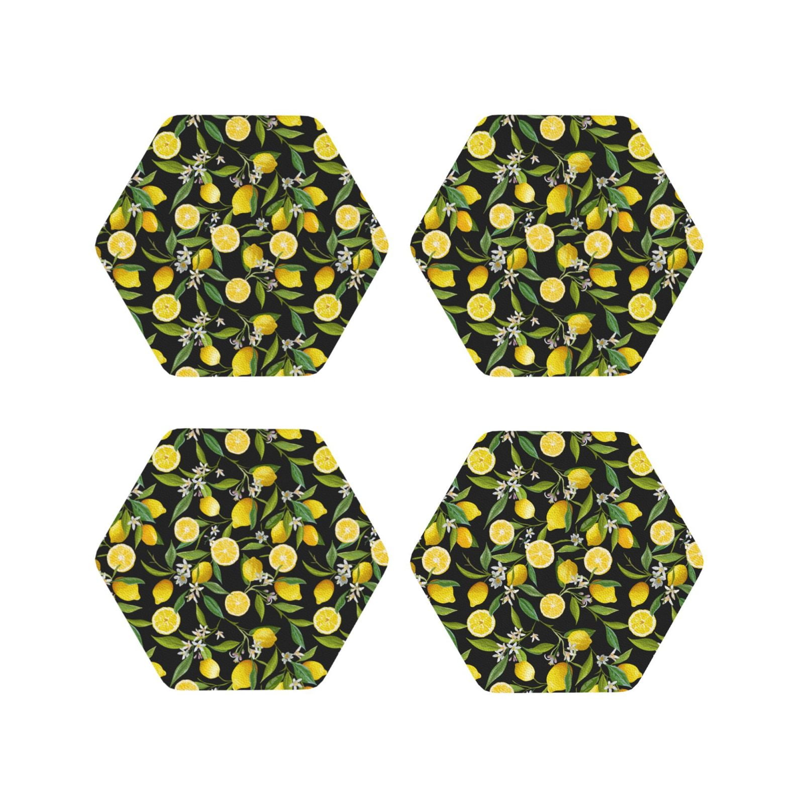 Leather Coasters with Heat-resistant for Drinks, Lemon Fruits Flowers ...