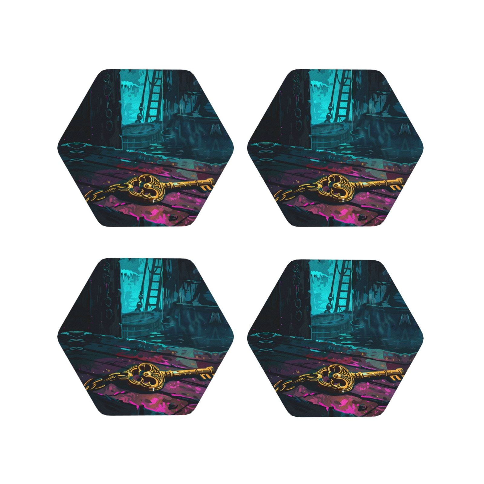 Leather Coasters with Heat-resistant for Drinks, Lost Golden Key -标题2 ...