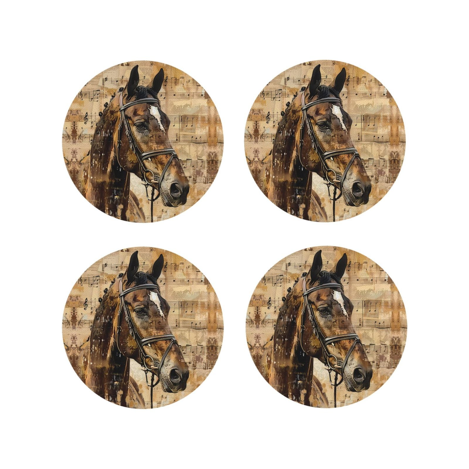 Leather Coasters with Heat-resistant for Drinks, Musical Horse Vintage ...