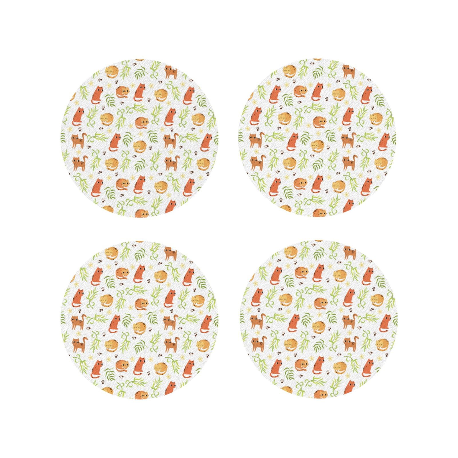 Leather Coasters with Heat-resistant for Drinks, Painted Cute Cartoon ...