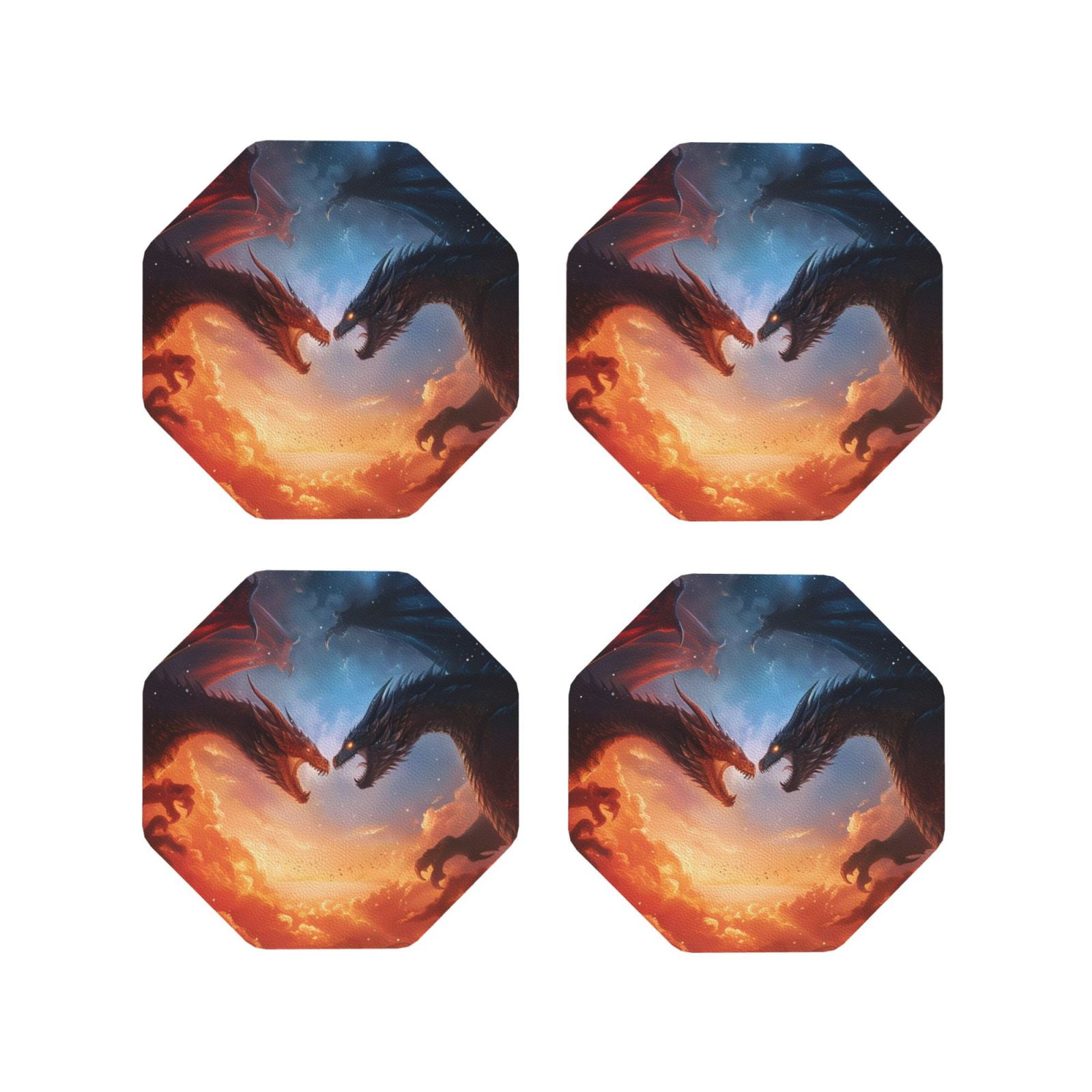 Leather Coasters with Heat-resistant for Drinks, Red and Blue Fire ...