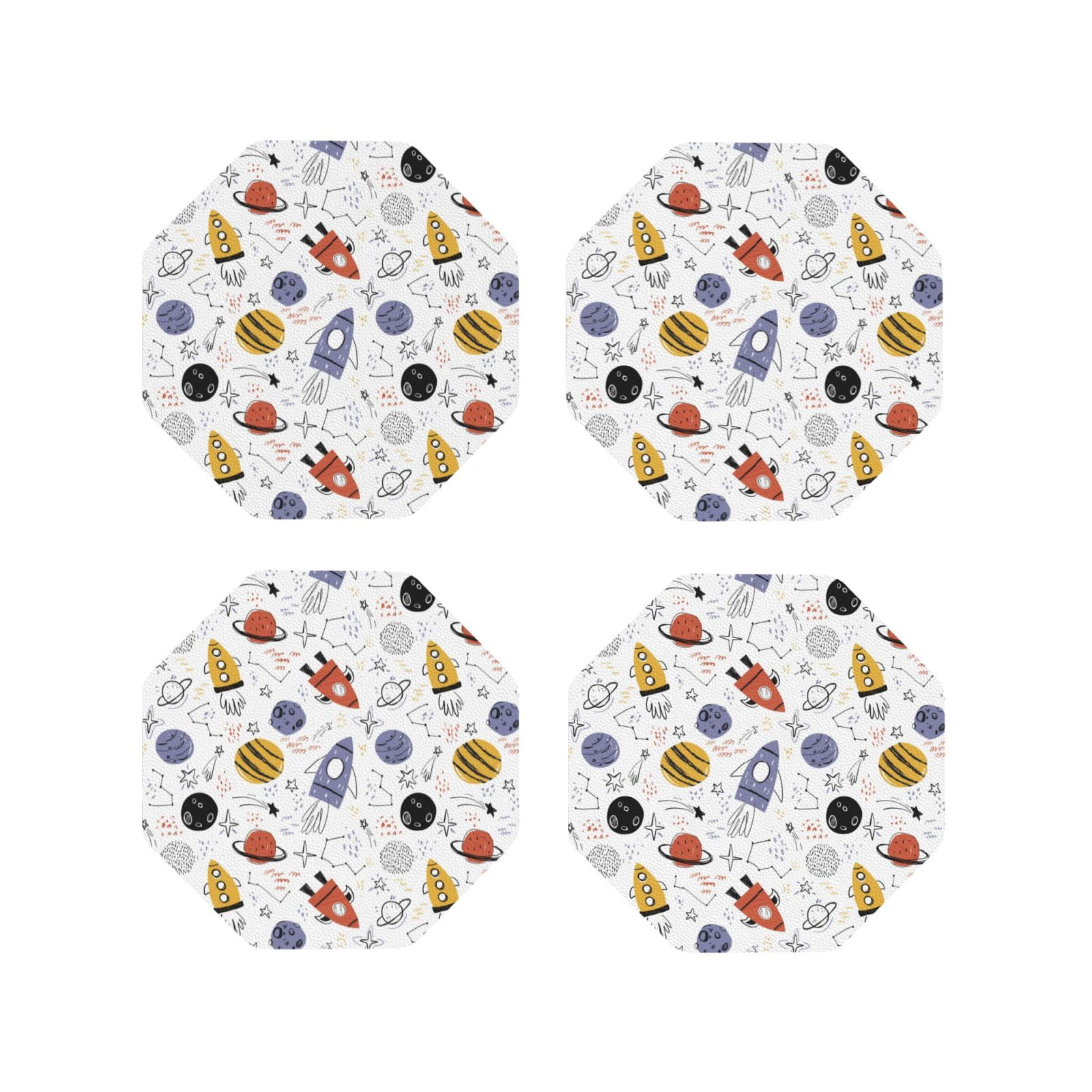 Leather Coasters with Heat-resistant for Drinks, Rocket Planets -标题2 ...