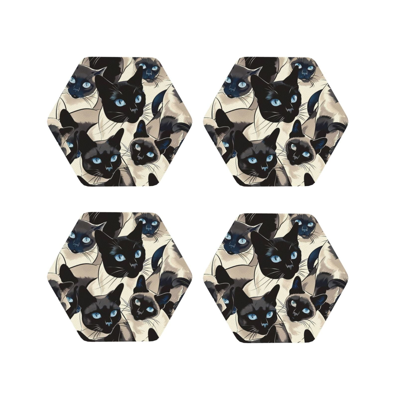 Leather Coasters with Heat-resistant for Drinks, Siamese Cat Blue Eyes ...