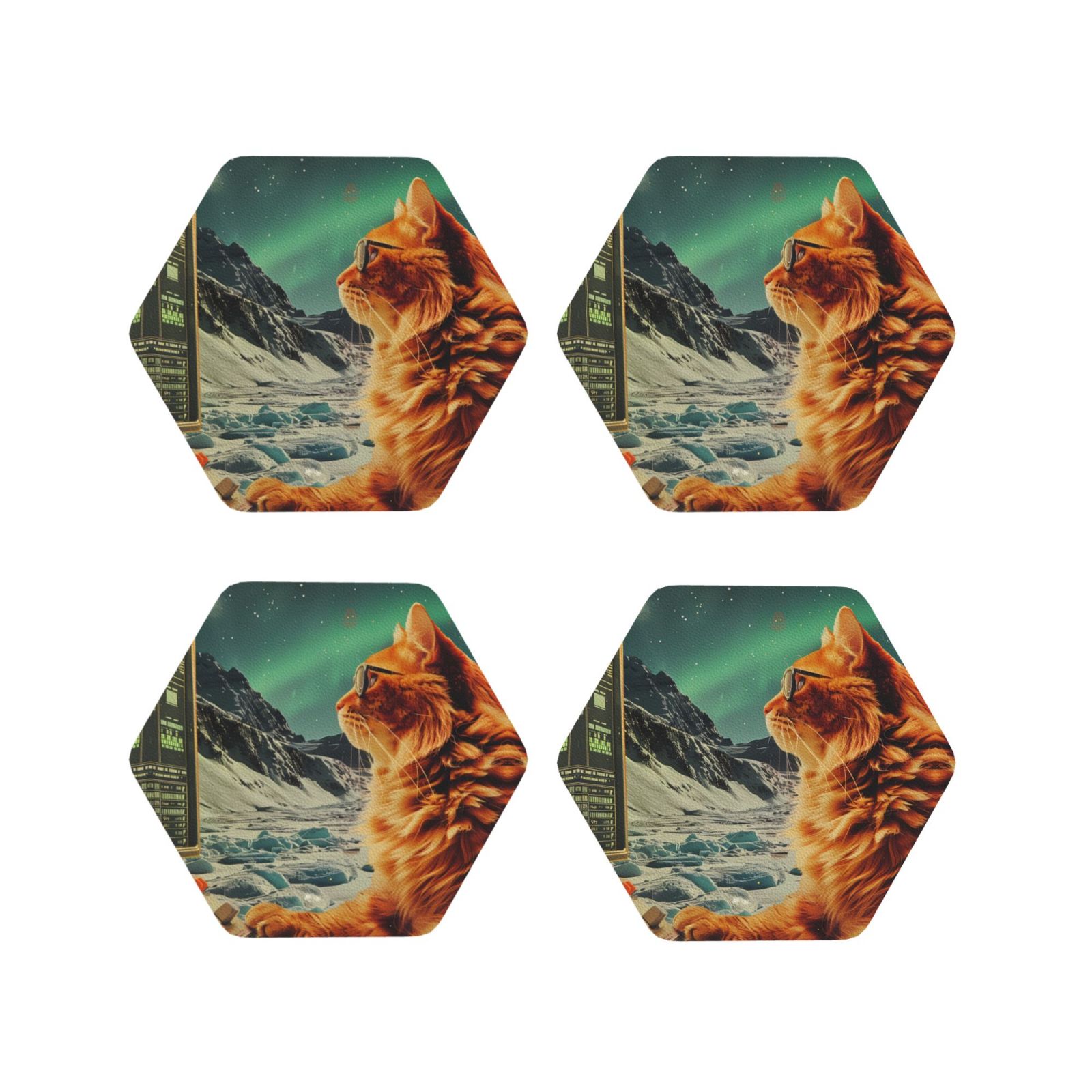Leather Coasters with Heat-resistant for Drinks, Space Adventurer Cat ...