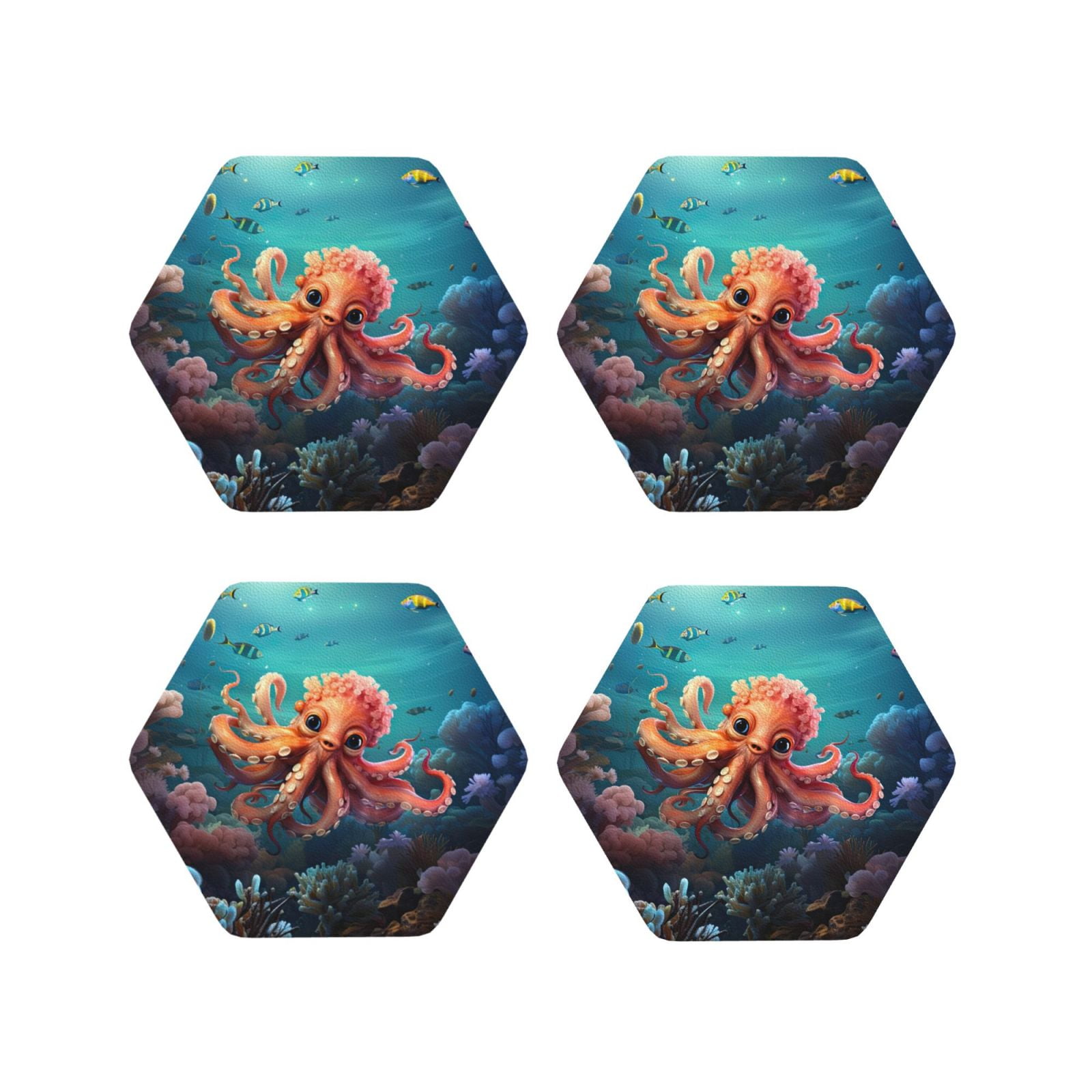 Leather Coasters with Heat-resistant for Drinks, Underwater Plant ...