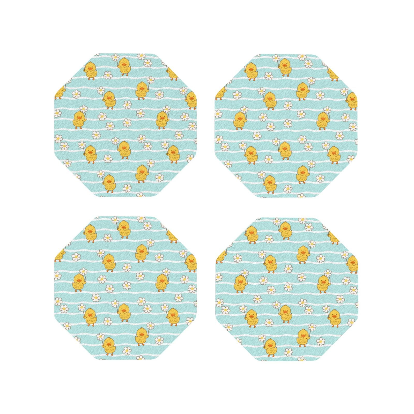 Leather Coasters with Heat-resistant for Drinks, Wavy Pattern Cute Duck ...