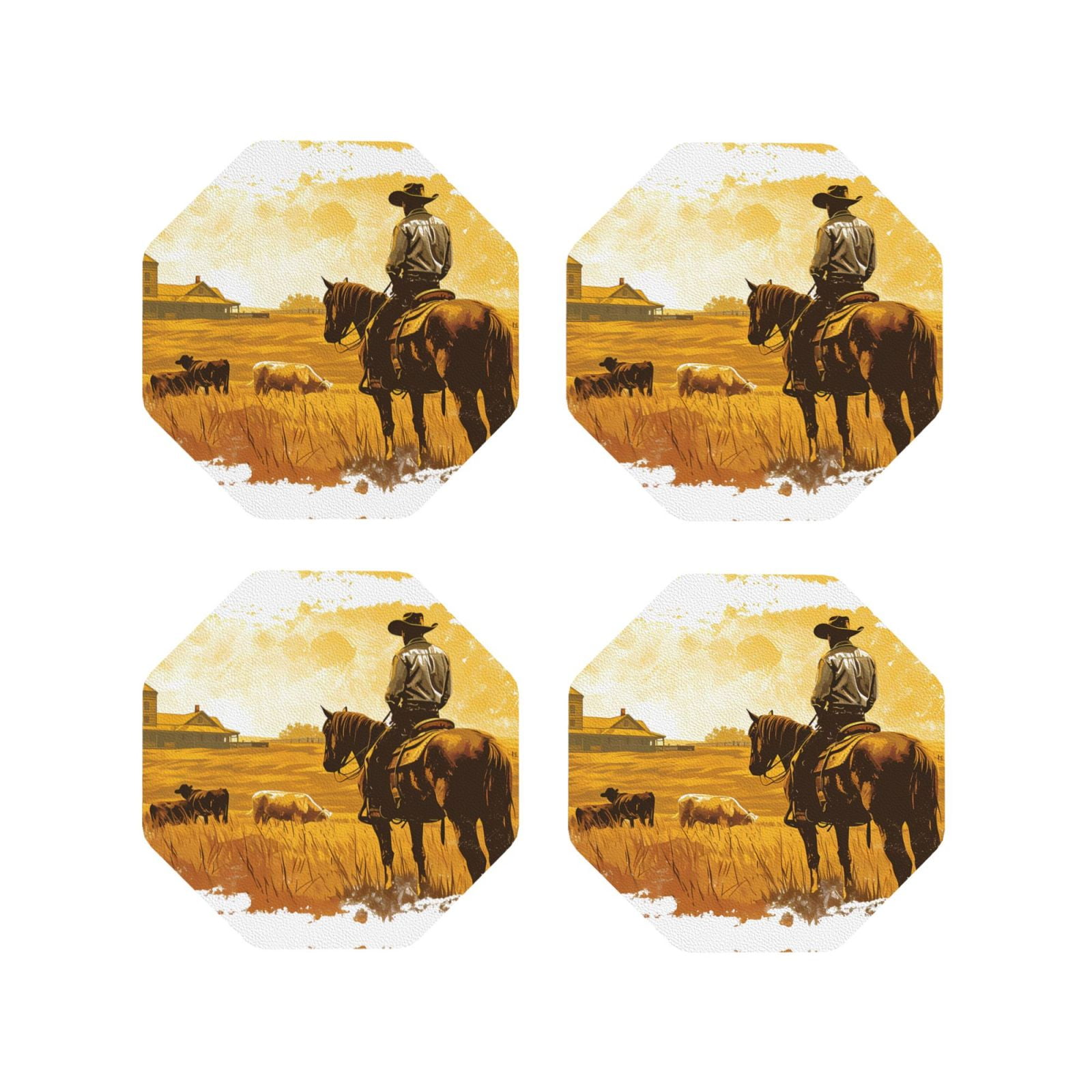 Leather Coasters with Heat-resistant for Drinks, Western Cowboy Ranch ...