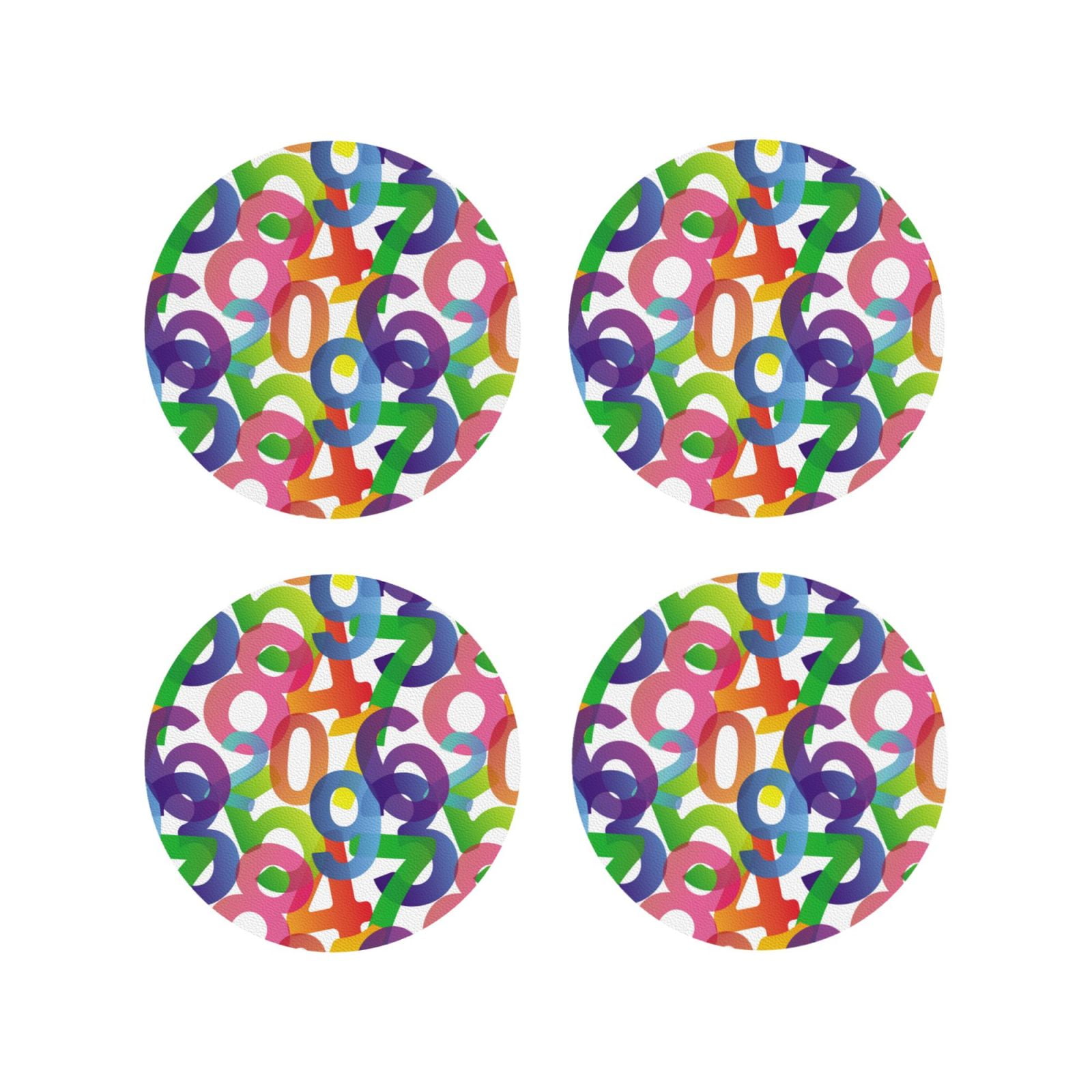 Leather Coasters with Heat-resistant for Drinks, colorful Math number ...