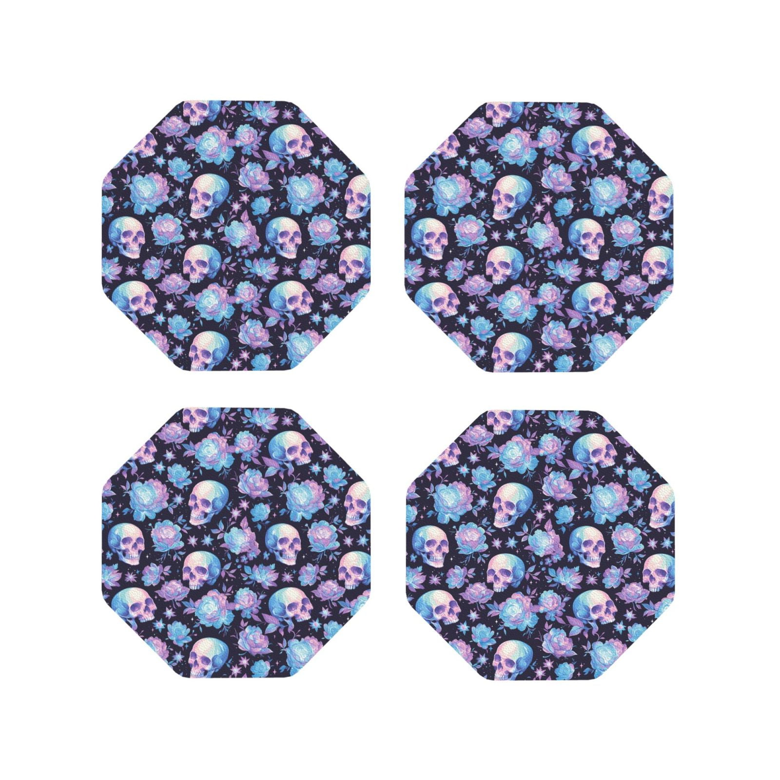 Leather Coasters with Heat-resistant for Drinks, flower Skull in starry ...