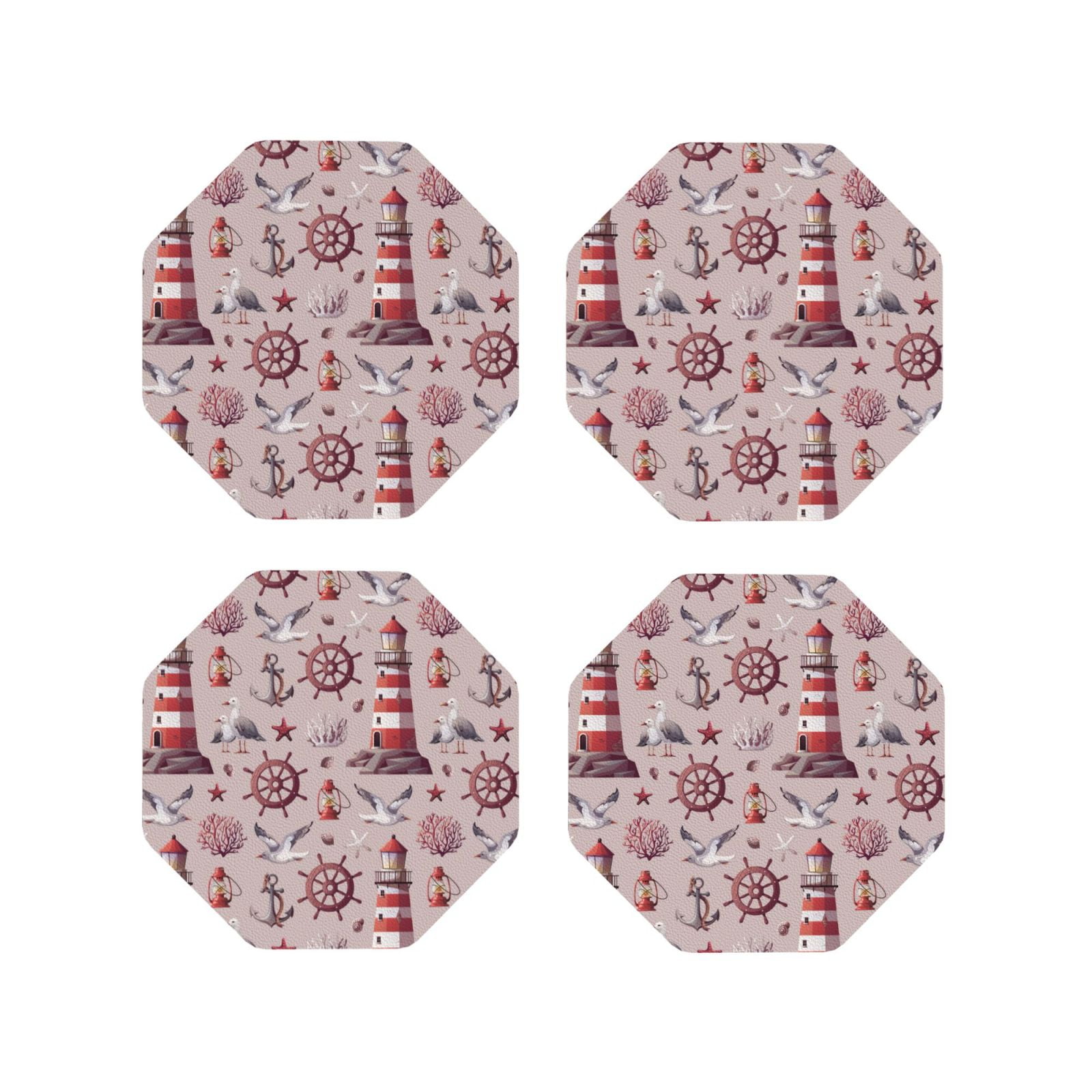 Leather Coasters with Heat-resistant for Drinks, lighthouse rudder bird ...