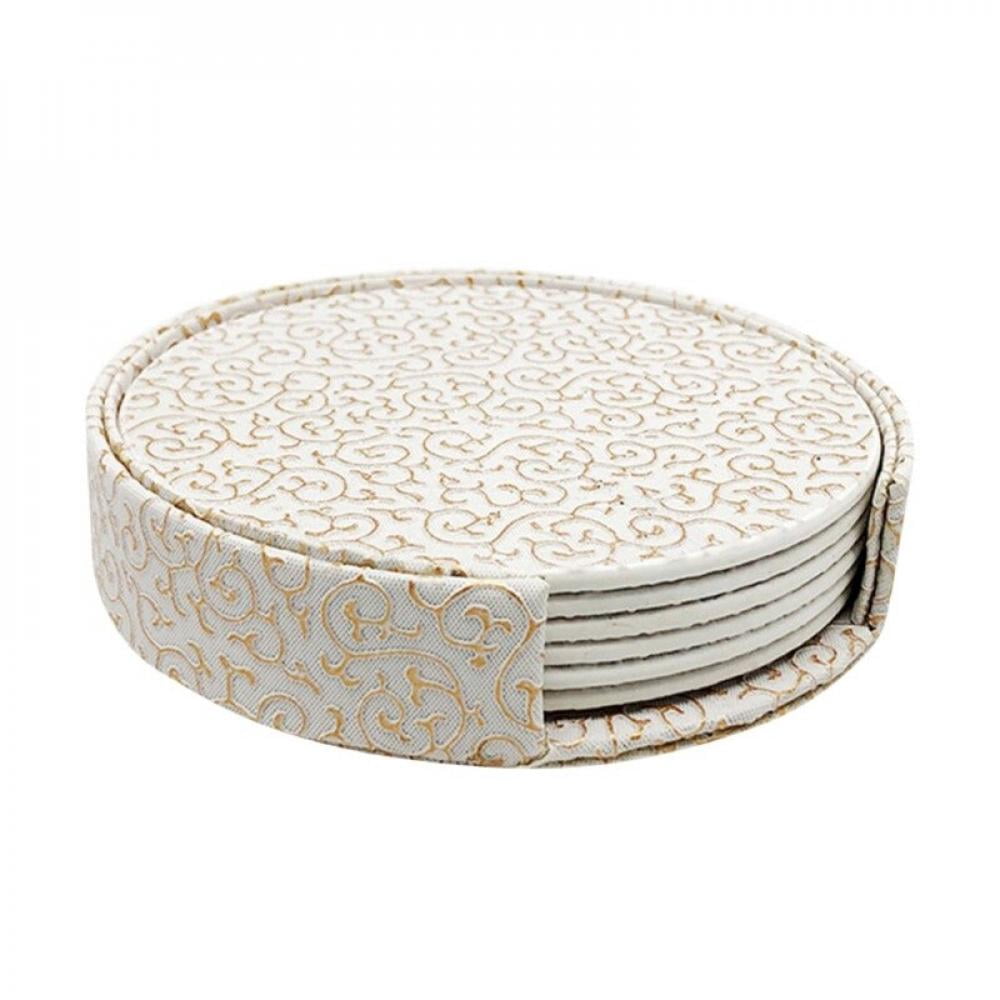 Leather Coasters with Holder Set of 6, Imitate Marble Coasters for ...