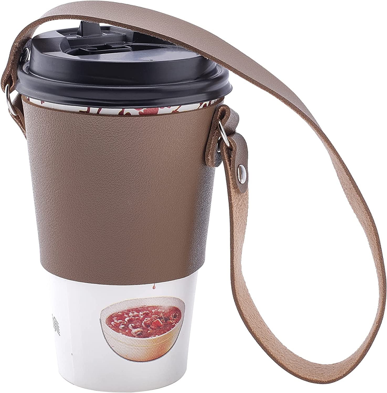 Leather Coffee Cup Holder with Handle PU Leather Heat Resistant ...