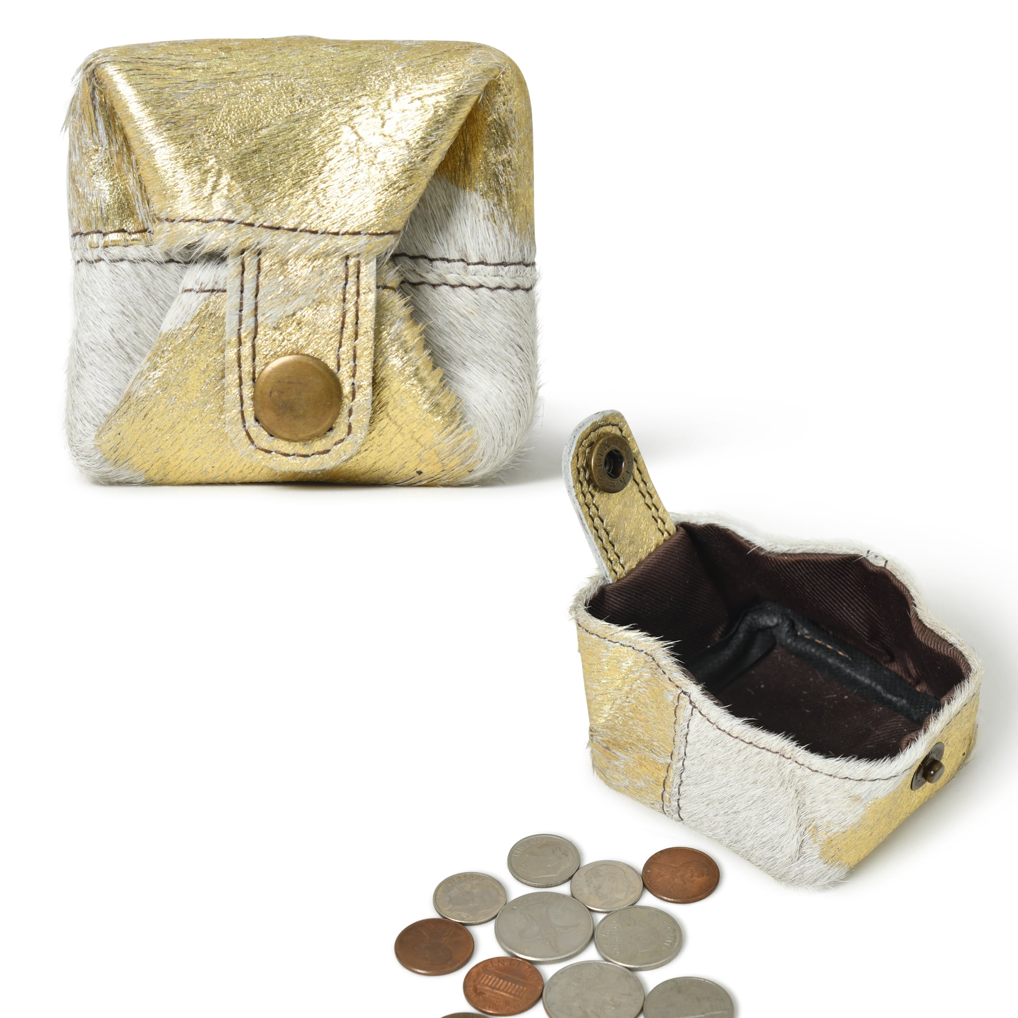 Leather Coin Pouch Change Holder Mini Pocket Wallet for Men Women (Gold ...