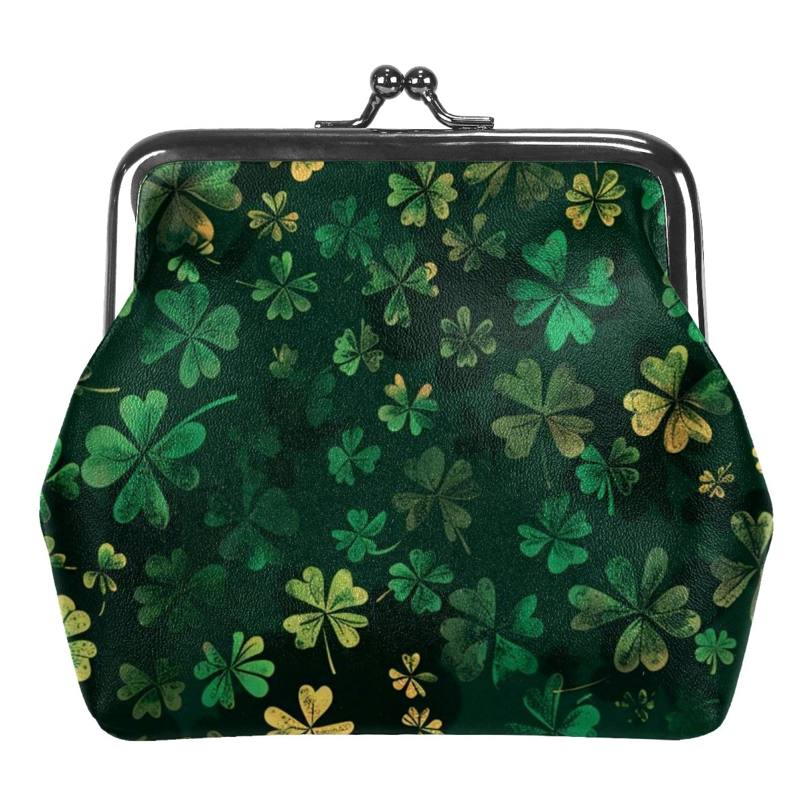 Leather Coin Purses & Pouches,Dark Green Leaf Clover Change Purse Small ...