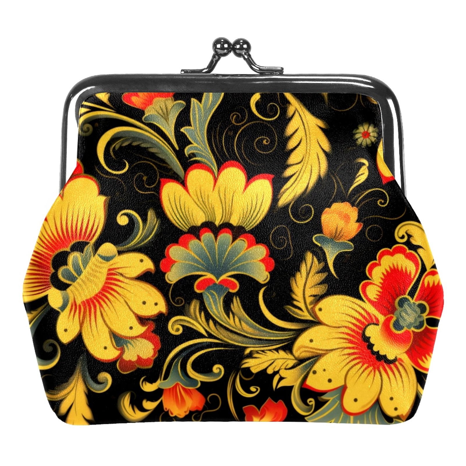 Leather Coin Purses & Pouches,Ethnic Flowers Plants Change Purse Small ...