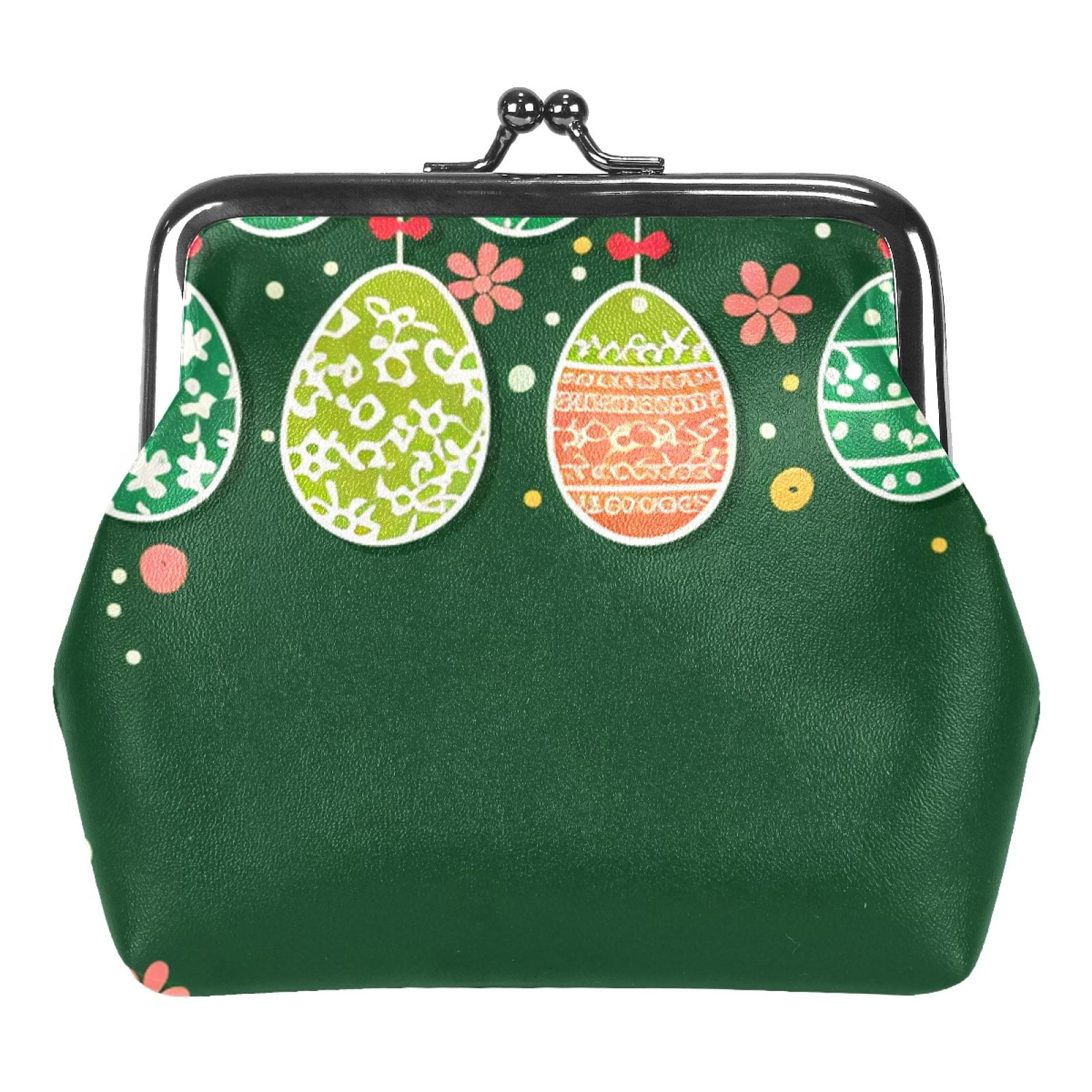 Leather Coin Purses & Pouches,Green Easter Eggs Floral Change Purse ...