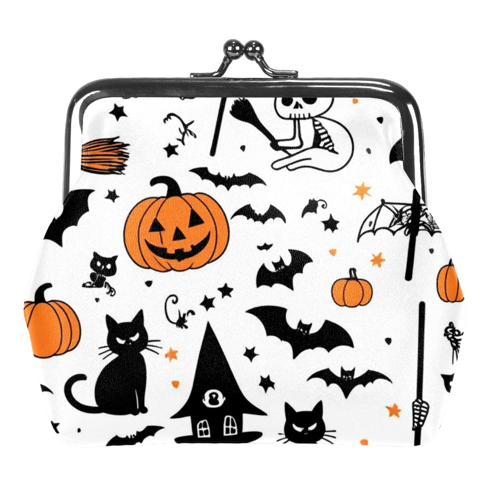 Leather Coin Purses & Pouches,Halloween Skull Cat Change Purse Small ...