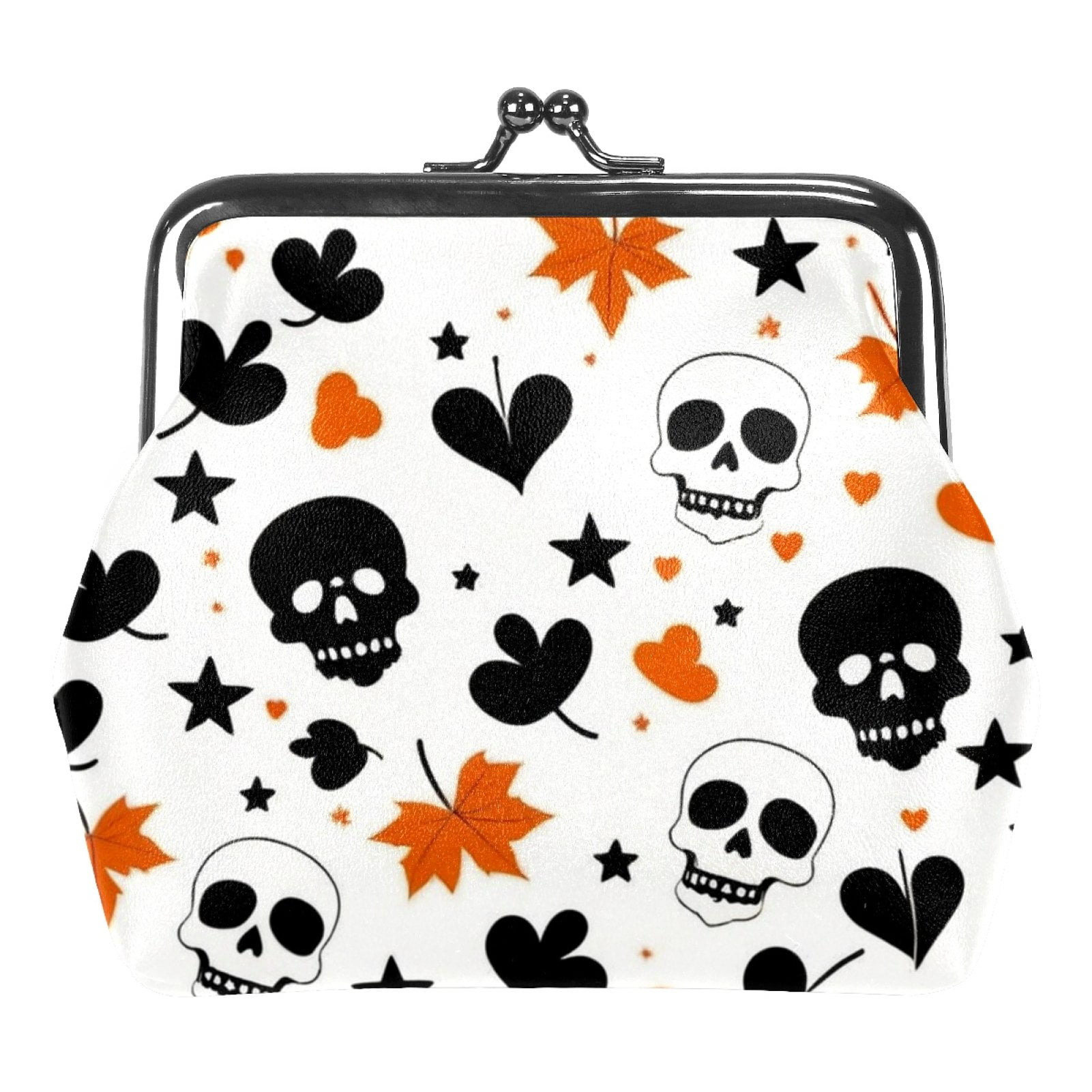 Leather Coin Purses & Pouches,Halloween Skull Leaves Change Purse Small ...