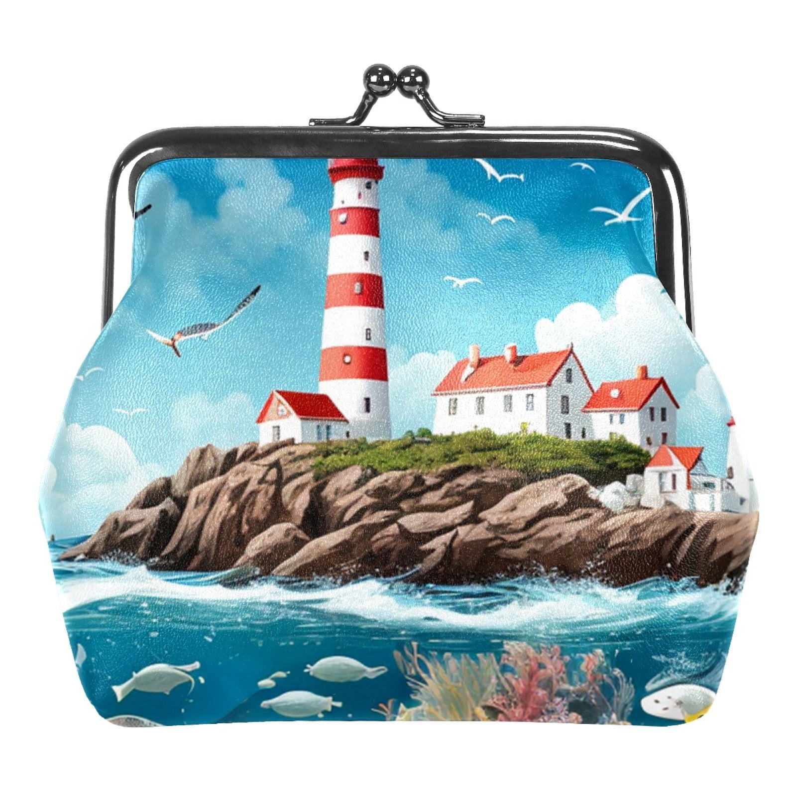 Leather Coin Purses & Pouches,Lighthouse Seagull Beach Change Purse ...