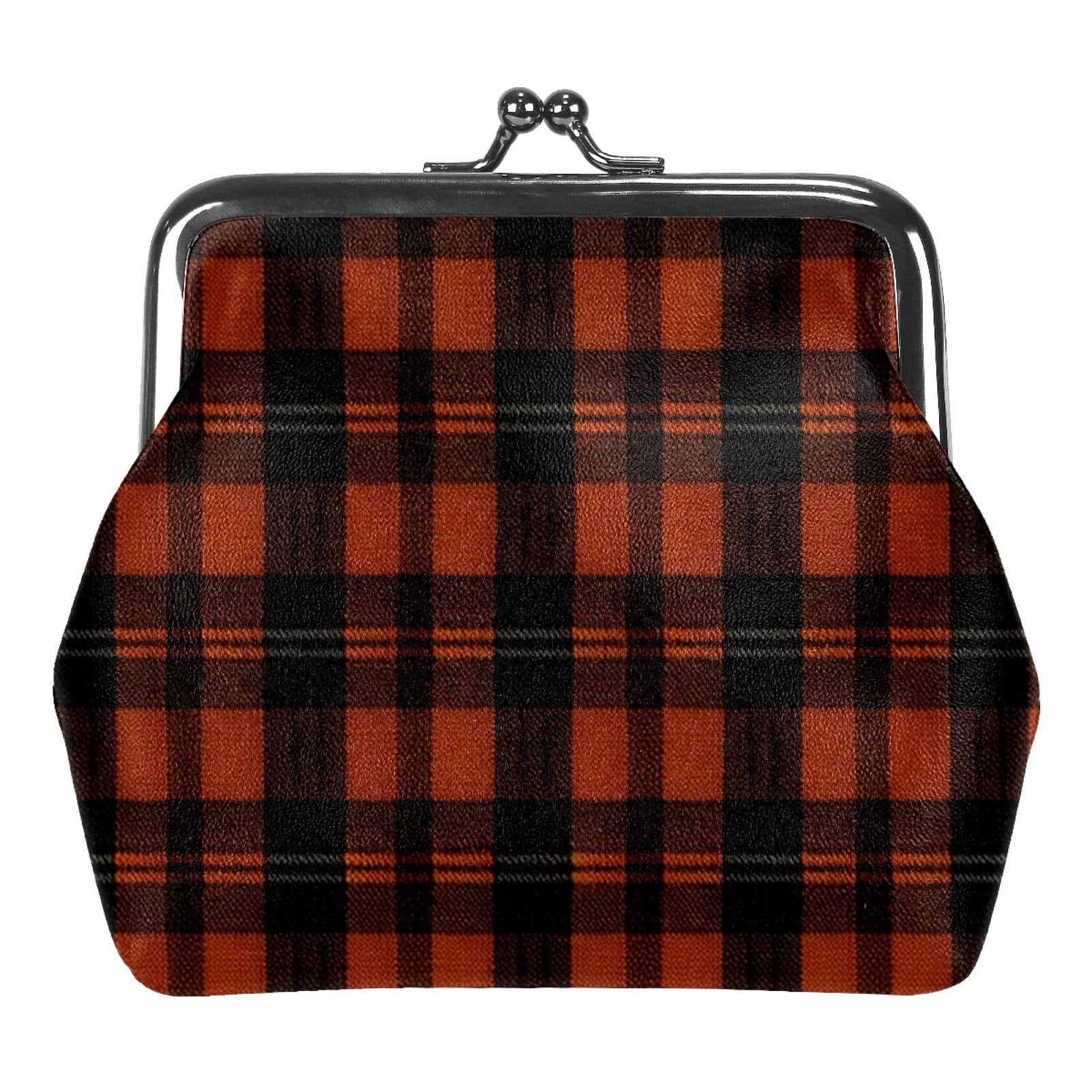 Leather Coin Purses & Pouches,Orange Plaid Change Purse Small Wallet ...