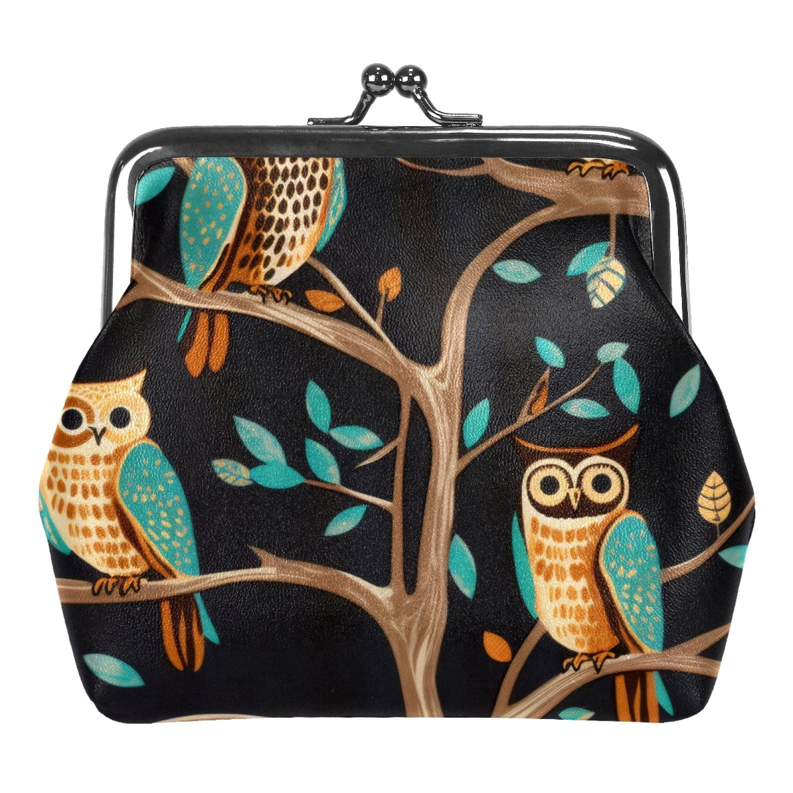 Leather Coin Purses & Pouches,Owl Night Change Purse Small Wallet for ...