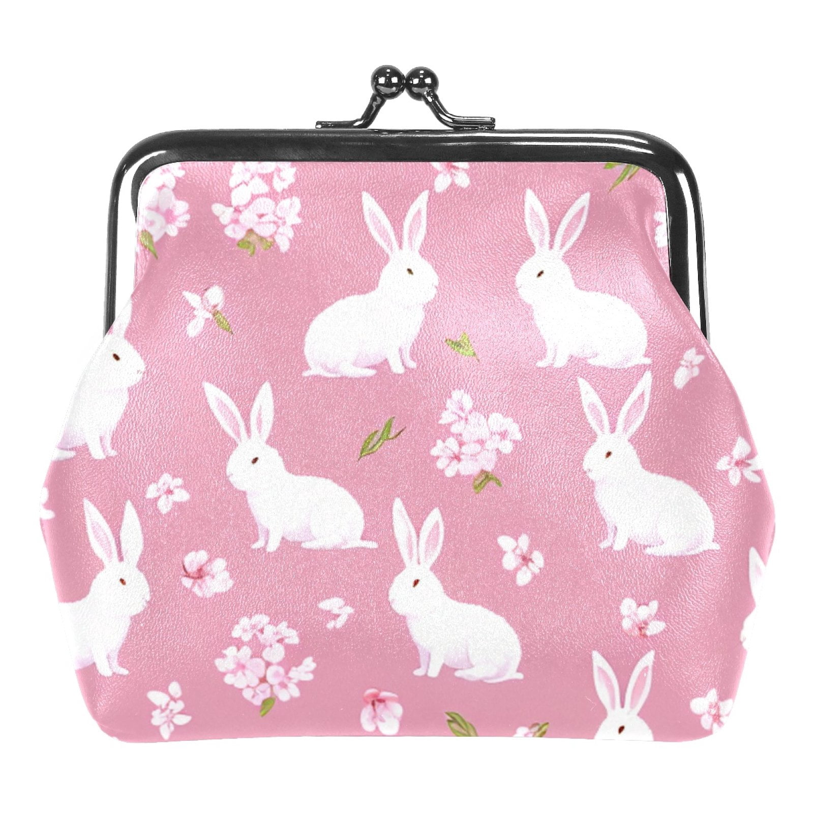Leather Coin Purses & Pouches,Pink Easter Bunny Spring Floral Change ...