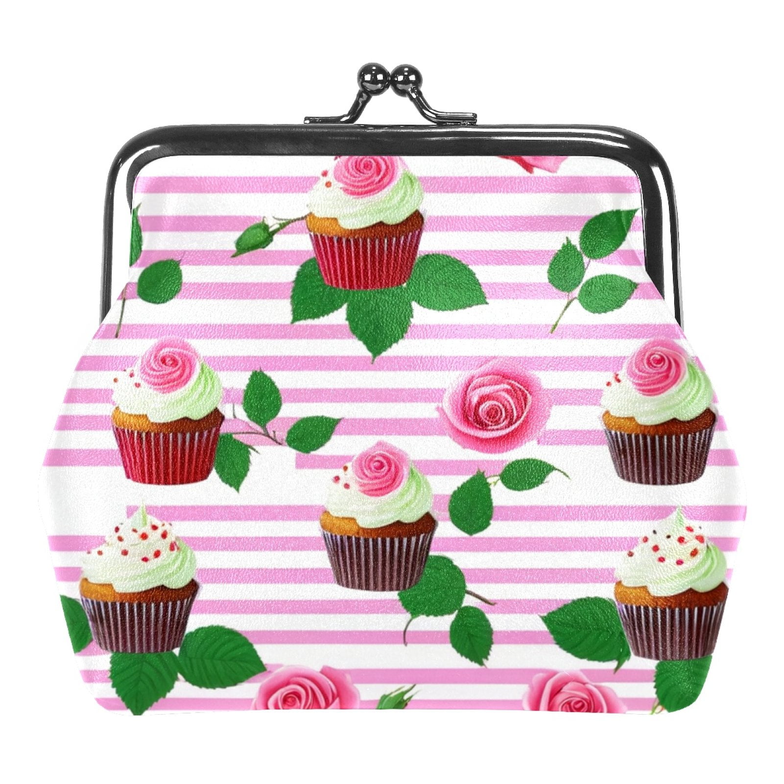 Leather Coin Purses & Pouches,Pink Floral Cupcakes Change Purse Small ...