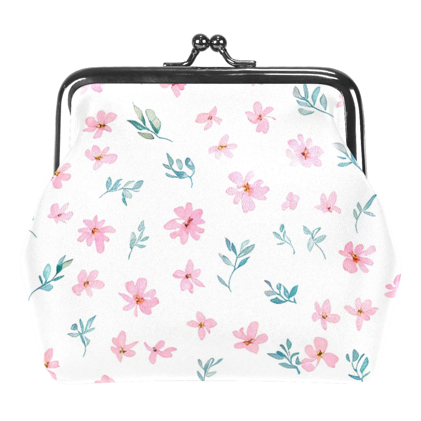 Leather Coin Purses & Pouches,Pink Flowers Leaf Spring Change Purse ...