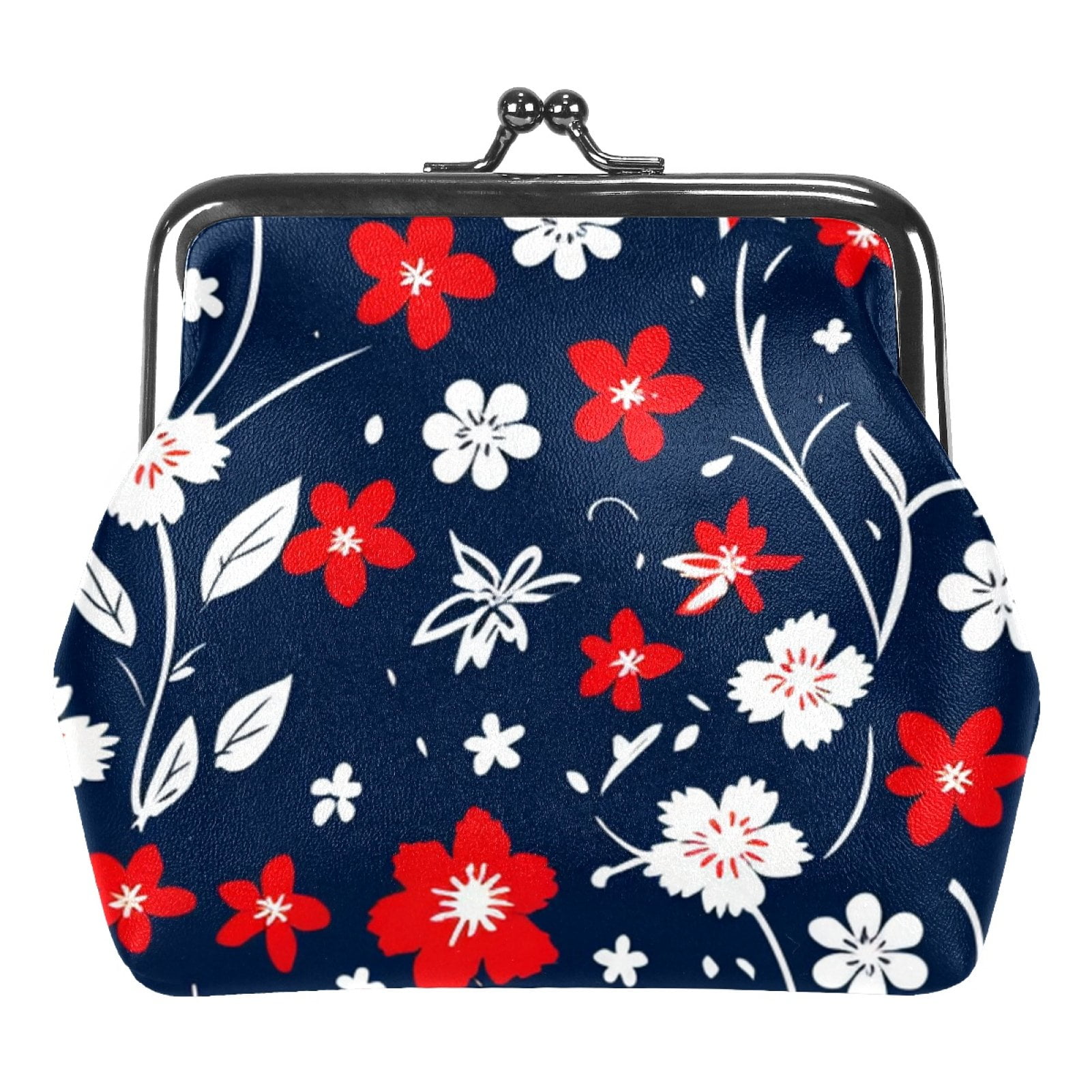 Leather Coin Purses & Pouches,Pink Red Flower Spring Change Purse Small Wallet for Women and ...