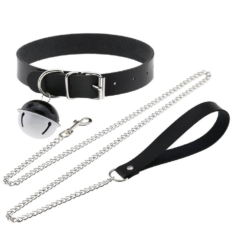 Leather Collar Gothic Leather Collar Choker with Chain Detachable Leash ...
