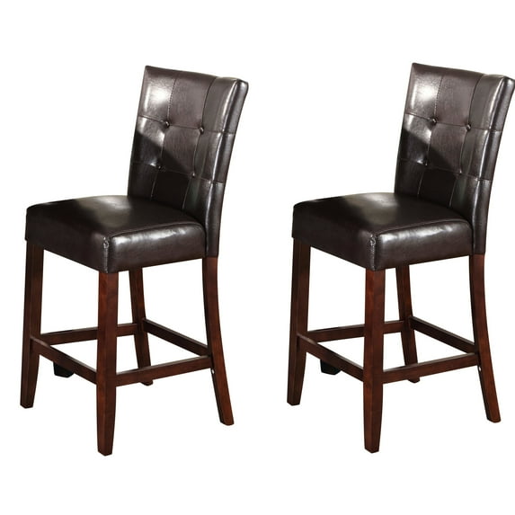 Leather Counter Height Stools Of 2 - Button & Walnut Finish Legs For ...