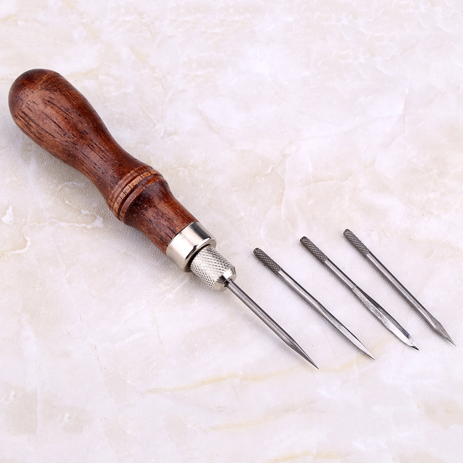 Leather Craft Awl Tool, 4 Heads, Ergonomic Wood Handle For Easy ...