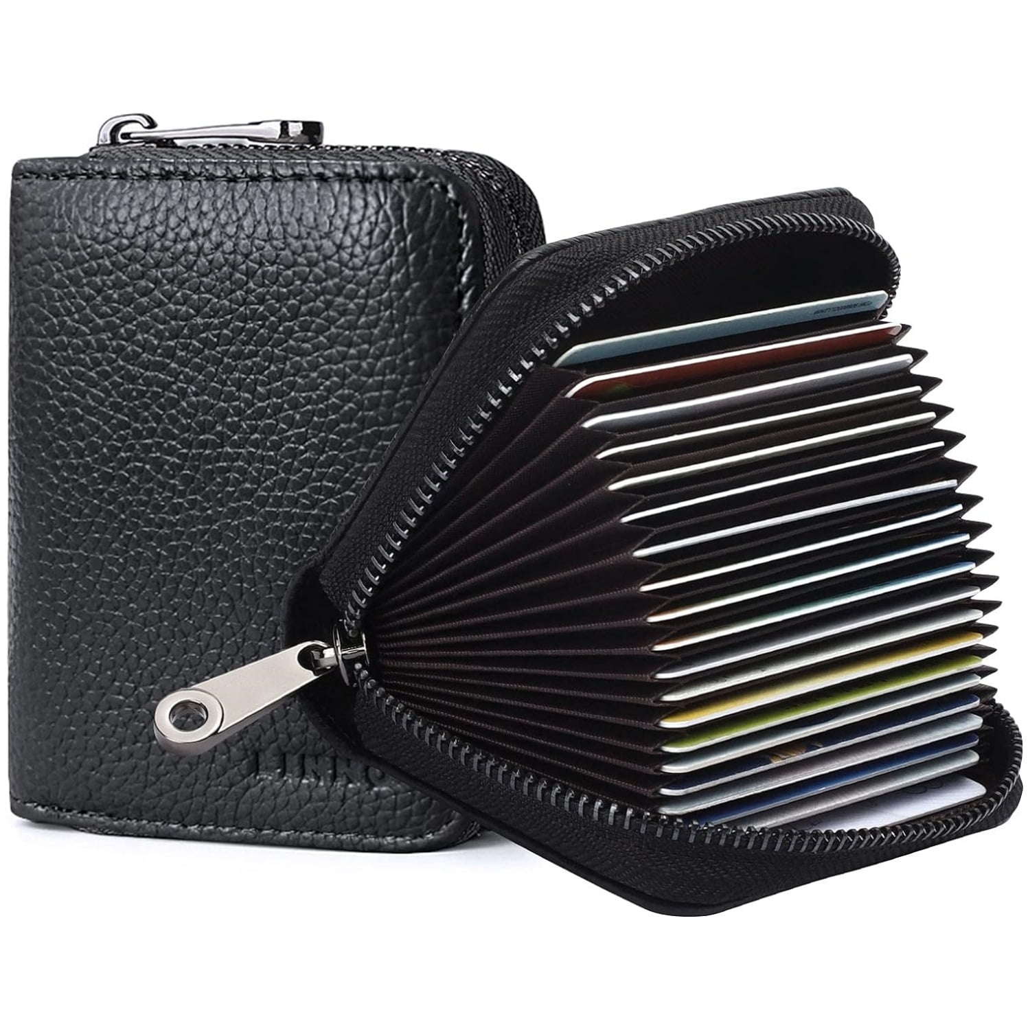 Leather Credit Card Holder,Zipper Wallet With 20 Card Slots ...