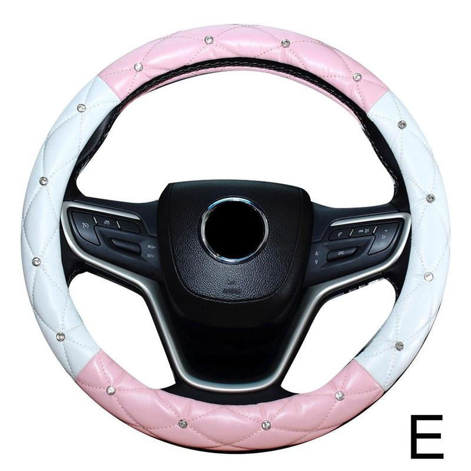 Leather + Crystal 37-38cm Steering Wheel Cover Bling Rhinestones ...