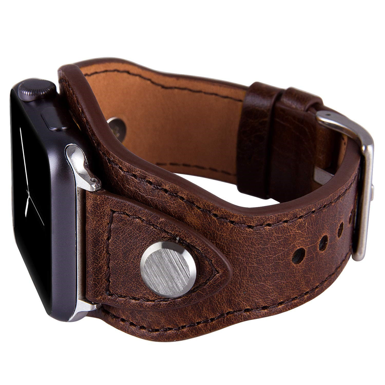 Leather Cuff Band Compatible with Apple Watch Bands 45mm 44mm 42mm Men ...