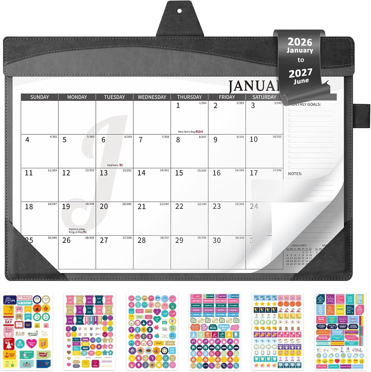 Leather Desk Calendar 2026-2027 with Storage Pocket Protective Cover ...