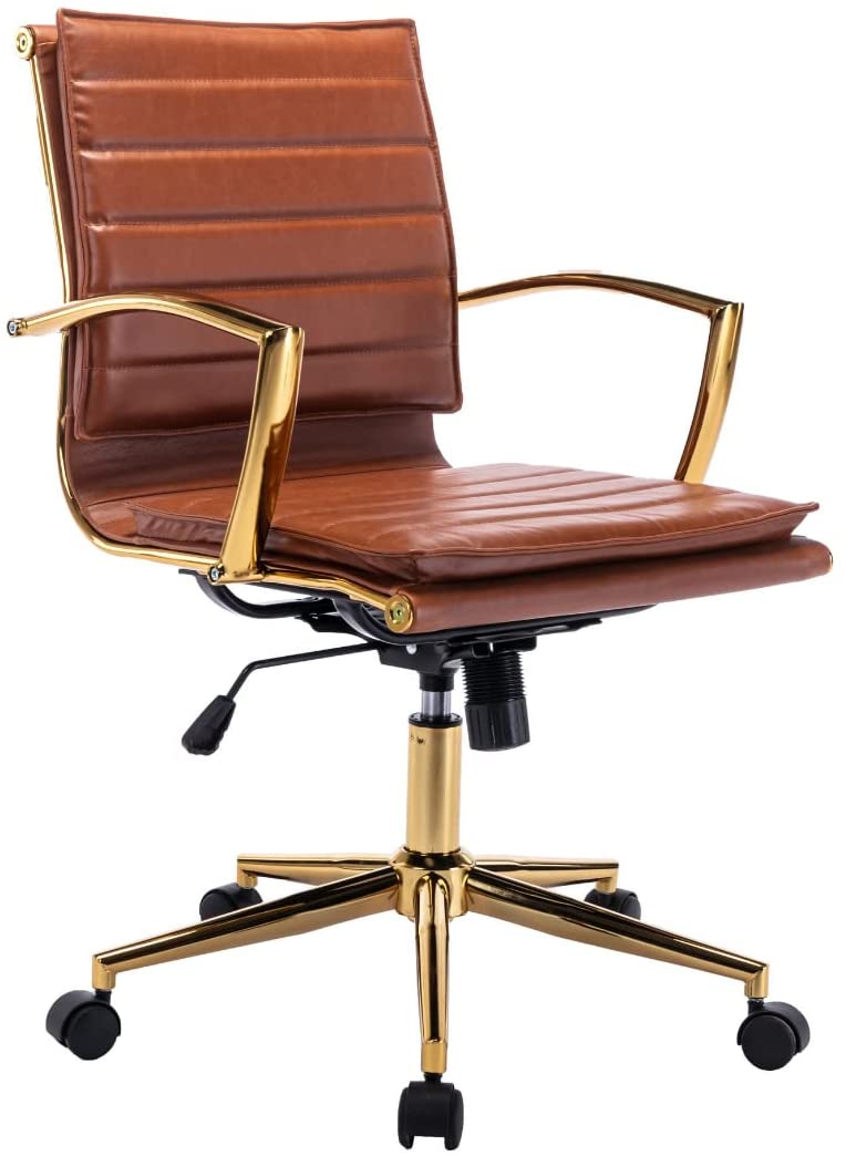 Leather Desk Chair with Armrest PU Leather Office Midback Adjustable ...