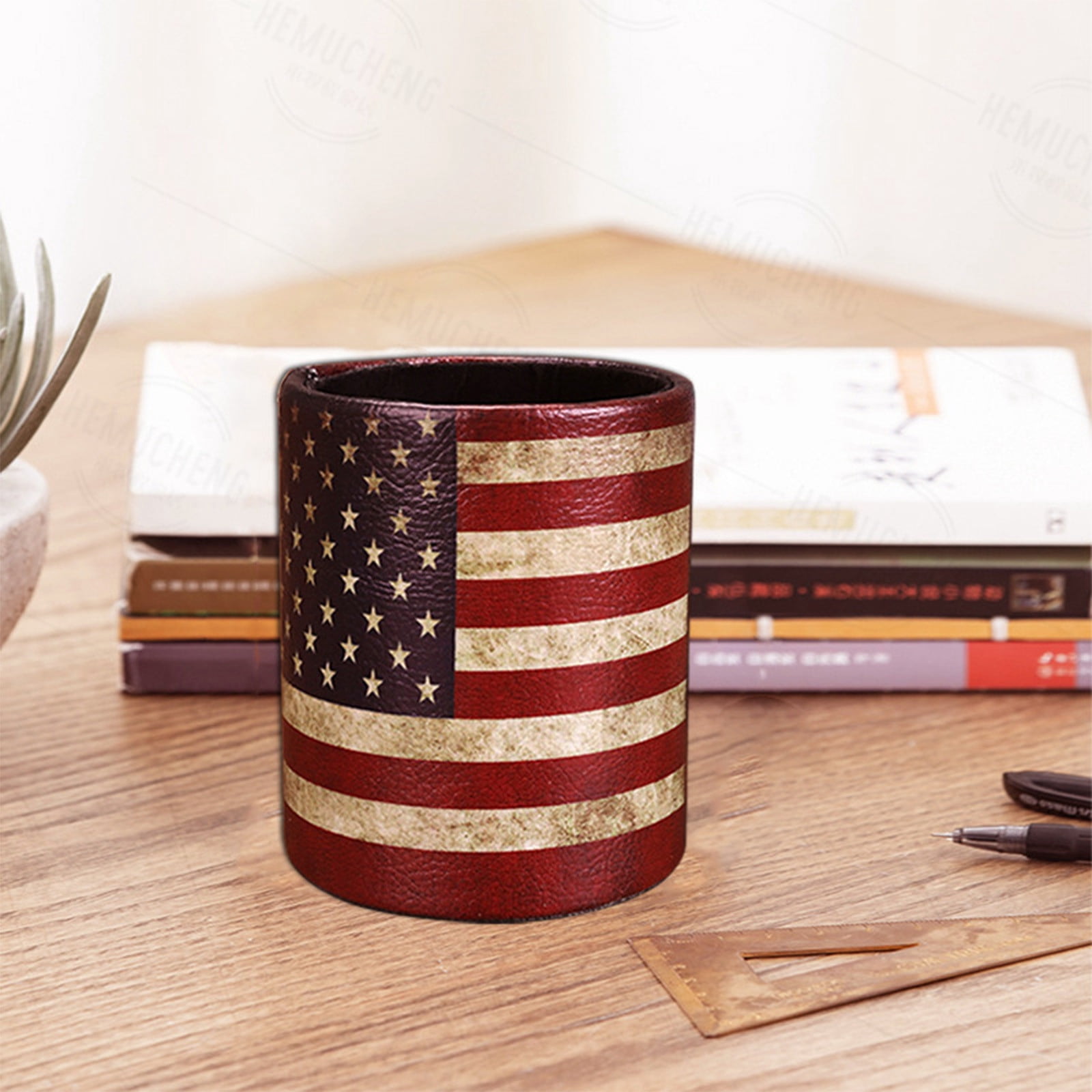 Leather Desktop Organizer - PU Cosmetic & Stationery Storage Bucket ...
